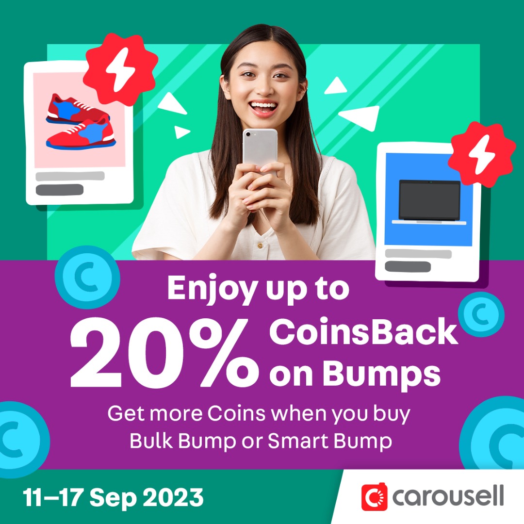 Enjoy up to 20% CoinsBack on Bumps!, Announcements on Carousell
