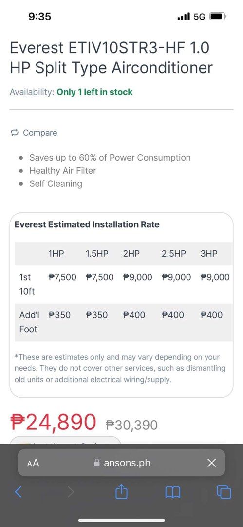 EVEREST SPLIT TYPE AIRCONDITION, TV & Home Appliances, Air Conditioning ...