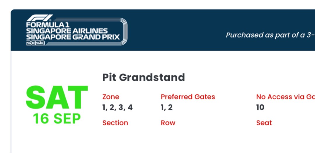 F1 Pit Grandstand Ticket Zone 1 Saturday Ticket, Tickets & Vouchers ...
