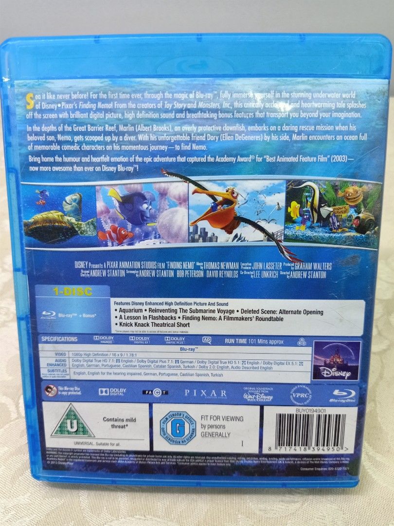 Finding NEMO Disney Blu- ray DVD in near mint condition from the UK 275 ...