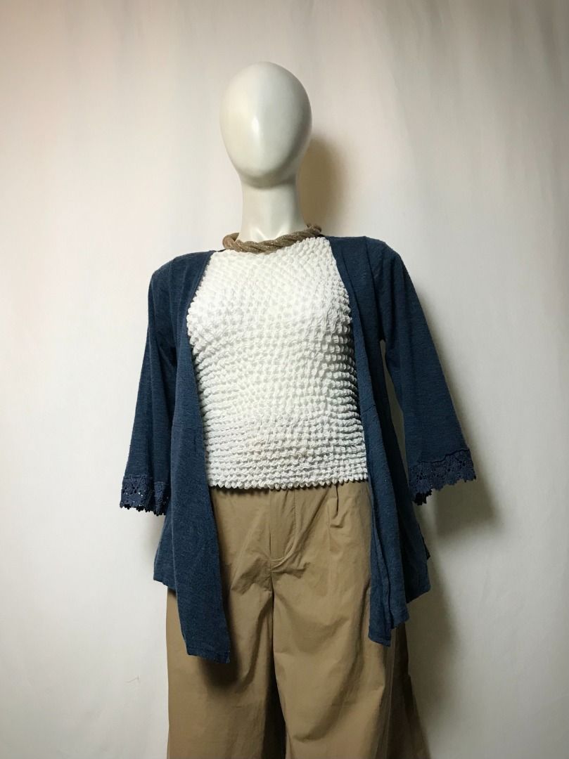 Asymmetrical Graceful Cotton Weave Light Cardigan With Gathered ...