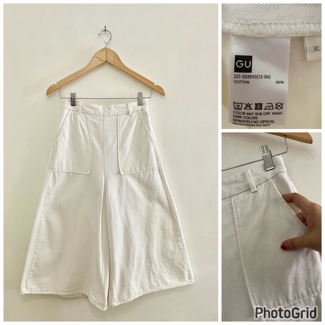 Gu marble white chambray wideleg cullotes, Women's Fashion, Bottoms ...