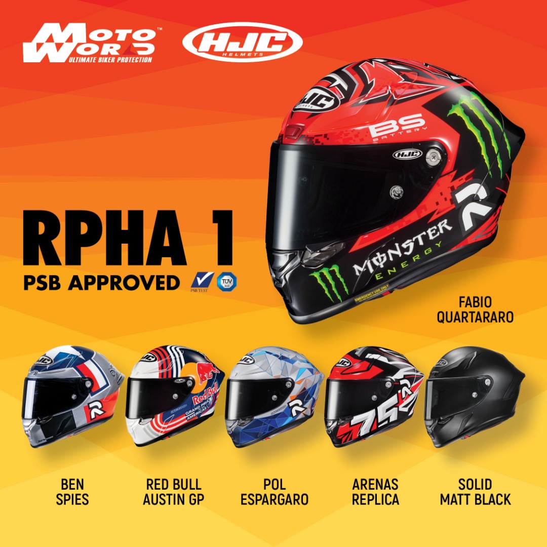 HJC RPHA 1 FIM Full Face Helmet PSB APPROVED (With Add-on Aero Spoiler ...