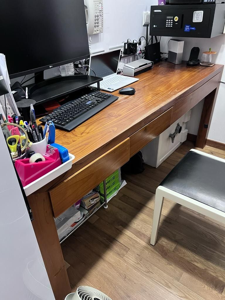 ZEN Indonesian Teak Wood Long Writing/Study Desk with 3 Large Drawers ...