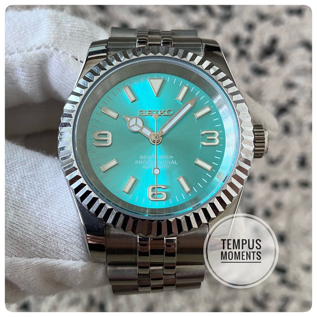 Jubilee Tiffany Blue Numeral custom build Datejust watch - Seiko mod ...