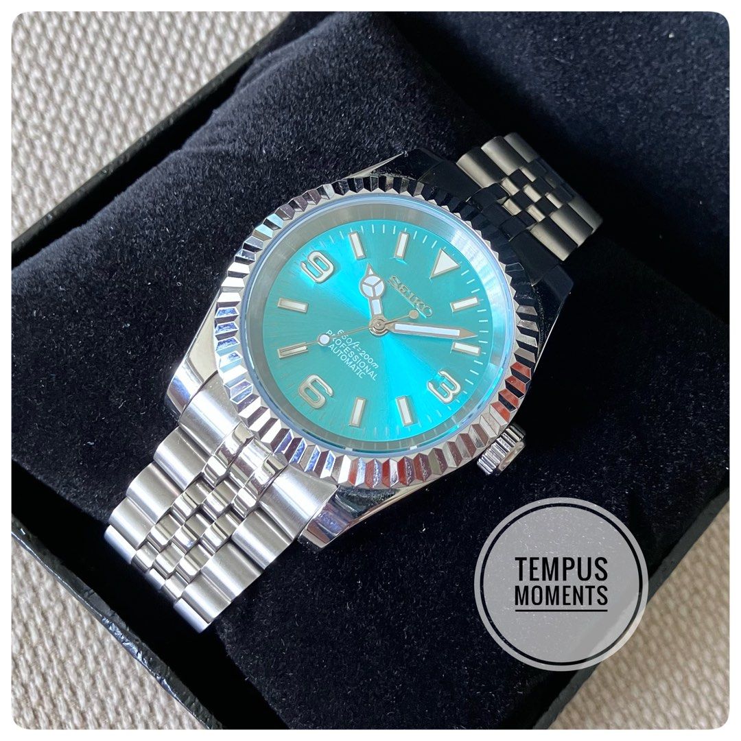 Jubilee Tiffany Blue Numeral custom build Datejust watch - Seiko mod ...