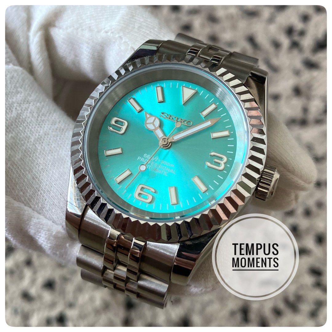 Jubilee Tiffany Blue Numeral custom build Datejust watch - Seiko mod ...
