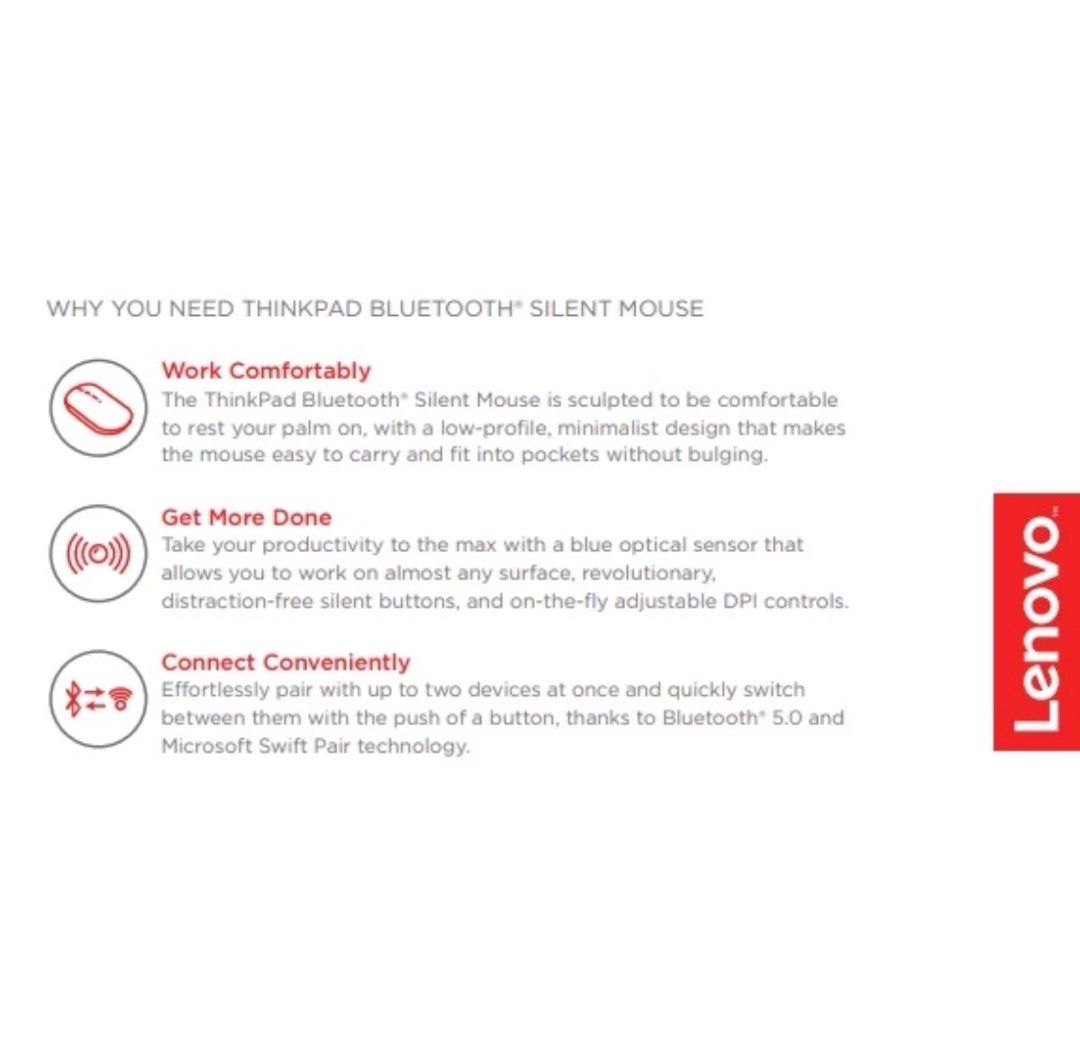 LENOVO ThinkPad Bluetooth Silent Mouse Bluetooth 5.0 Wireless Mice ...