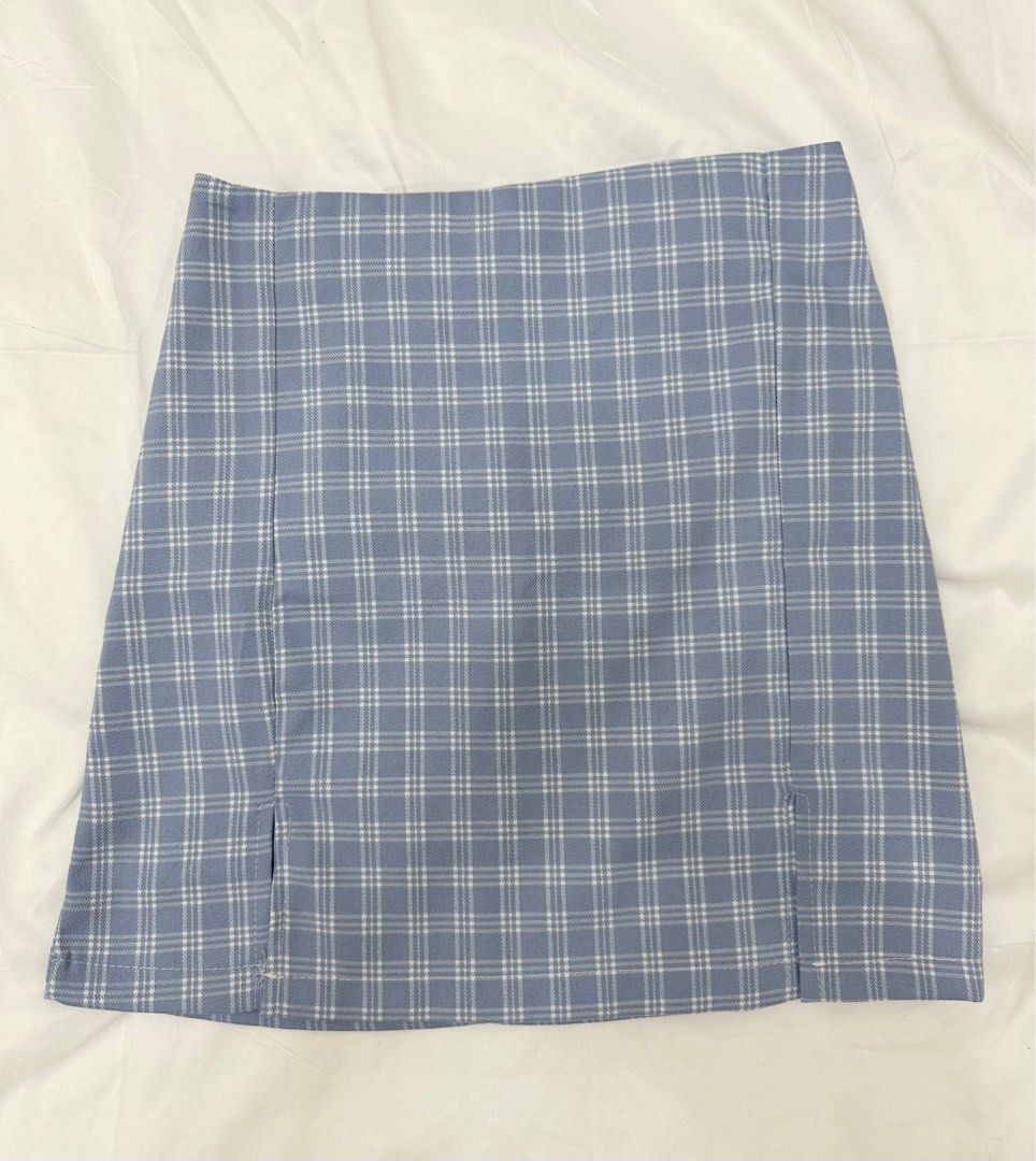 Light Blue Plaid Mini Skirt, Women's Fashion, Bottoms, Skirts on Carousell