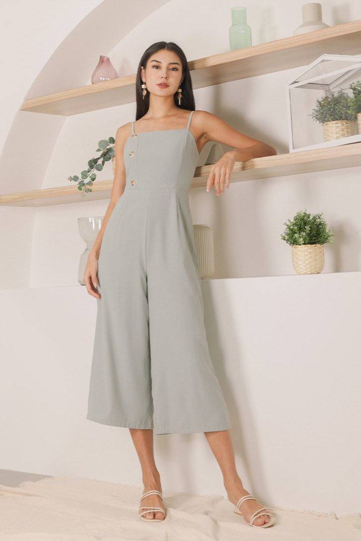 lovet - lynette button jumpsuit (ocean sage), Women's Fashion, Dresses & Sets, Jumpsuits on ...