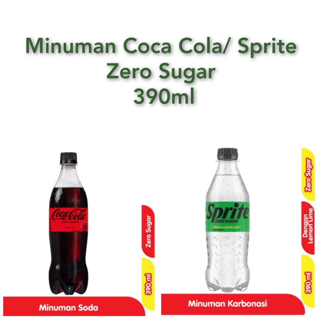 Minuman Coca Cola/ Sprite Zero Sugar 390 ml, Makanan & Minuman, Minuman ...