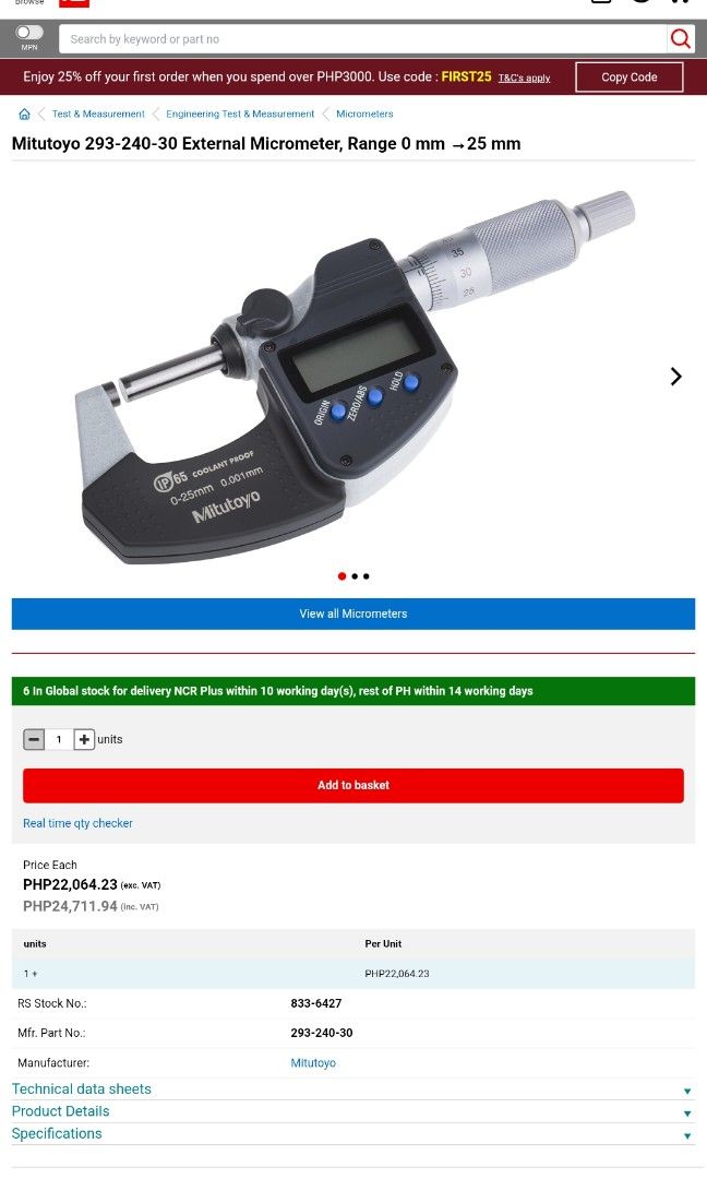 Mitutoyo Digital Micrometer, Commercial & Industrial, Construction ...