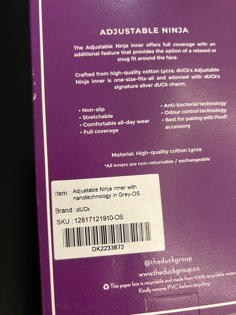 (NEW) dUCk Adjustable Ninja Inner with nanotechnology in GREY, Women's ...