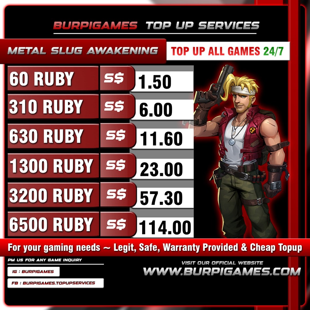 [NO LOGIN] METAL SLUG AWAKENING BUNDLE RUBY TOP UP 24/7VNG GAMES, Video ...