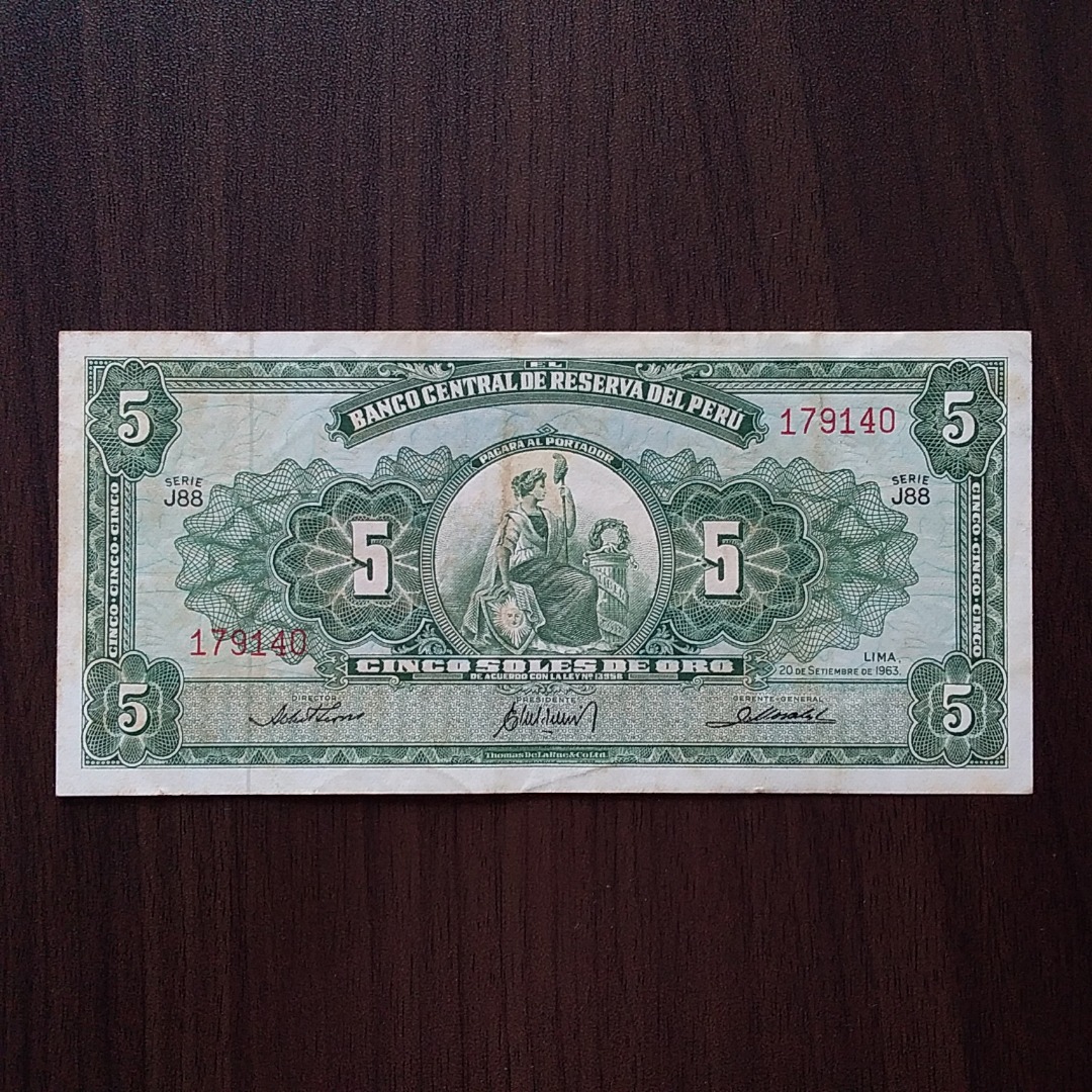Peru 5 Soles de Oro (1963) banknote, Hobbies & Toys, Memorabilia ...