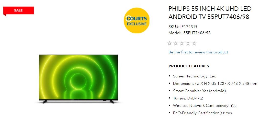 PHILIPS 55 INCH 4K UHD LED ANDROID TV 55PUT7406/98, TV & Home ...
