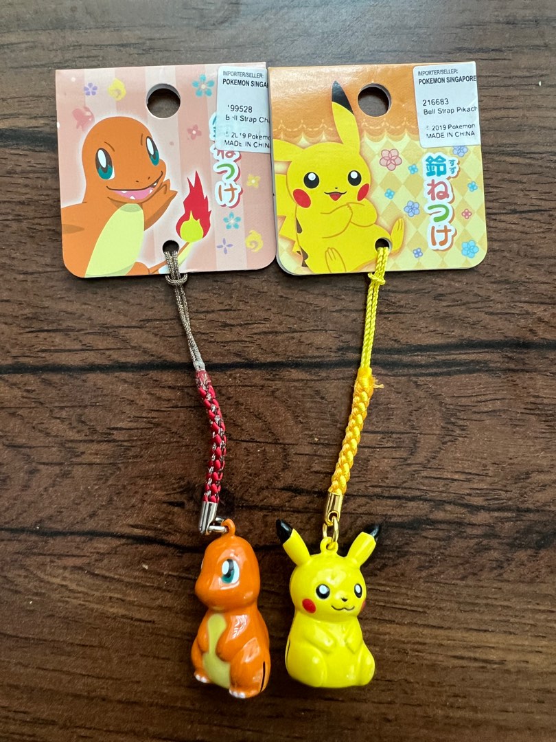 Pokemon Pikachu and Charmander Bell Keychain/ Phone Strap, Hobbies ...