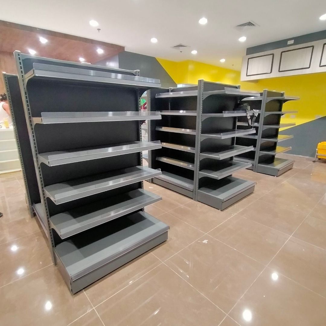 Powder Coated - Gondola Shelving Dark Gray Grocery Rack, Furniture ...