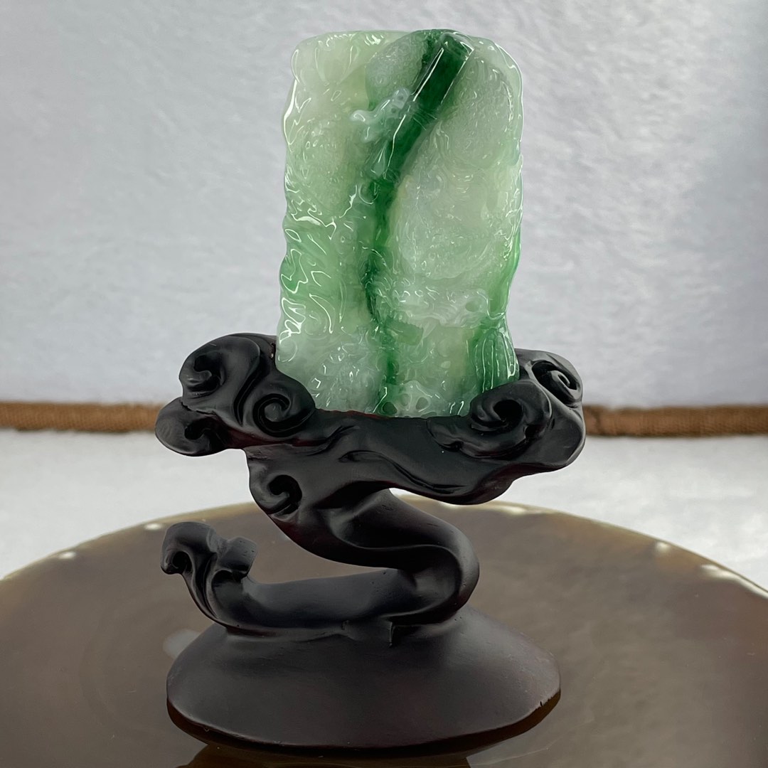 Rare Grand Master Type A Light Green with Spicy Green Veins Dragon with Scroll Fortune Wheel and ...