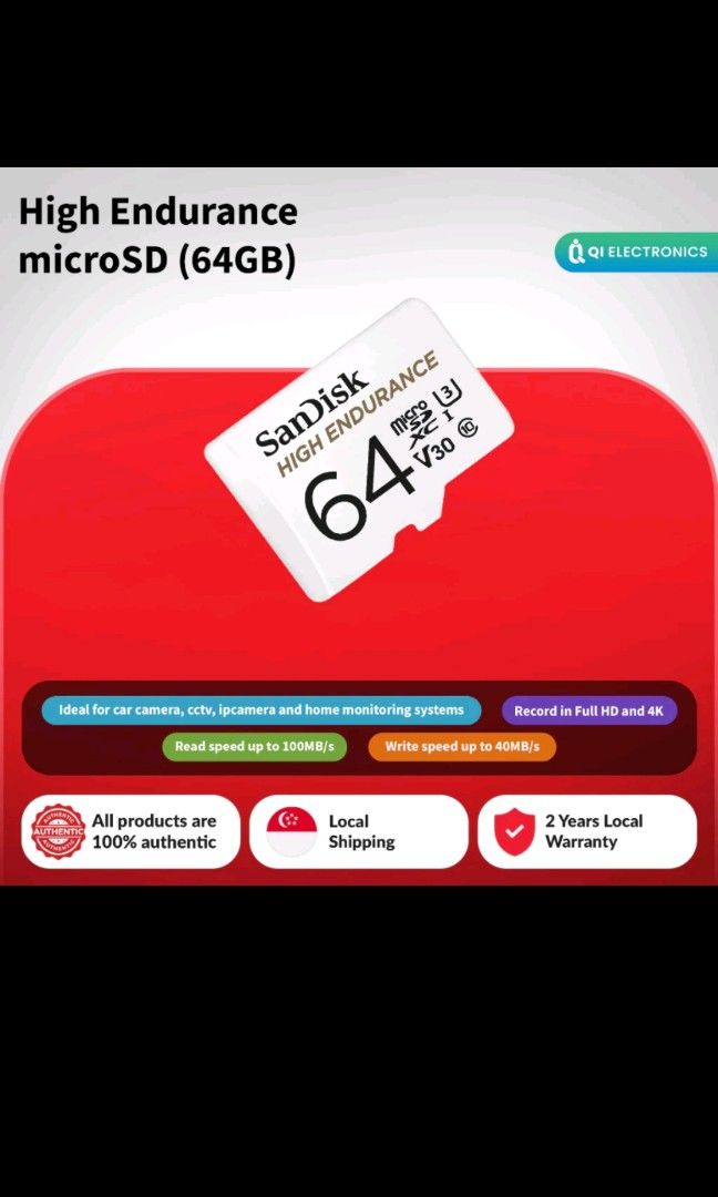 SanDisk High Endurance microSD Memory Card for Video Monitoring Car ...