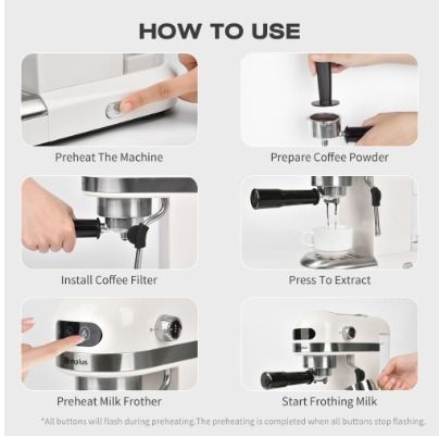 Simplus Semi Auto Espresso Machine With Steam Milk Frother Coffee Maker ...