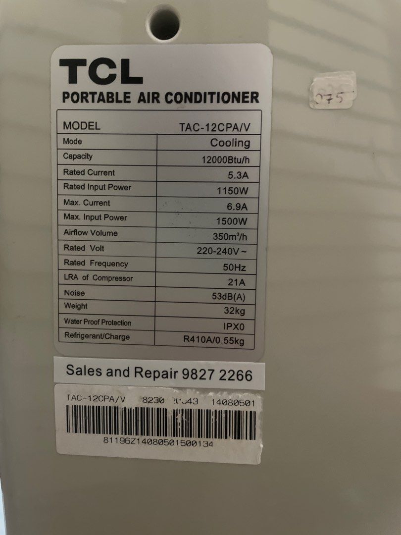 TCL portable aircon, TV & Home Appliances, Air Conditioners & Heating ...