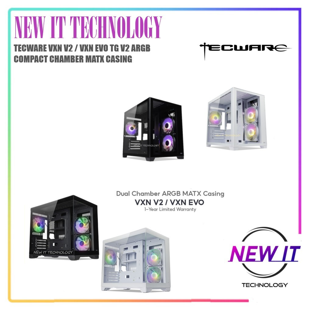 Tecware VXN V2 & VXN EVO TG ARGB Tempered Glass Compact Dual Chamber ...