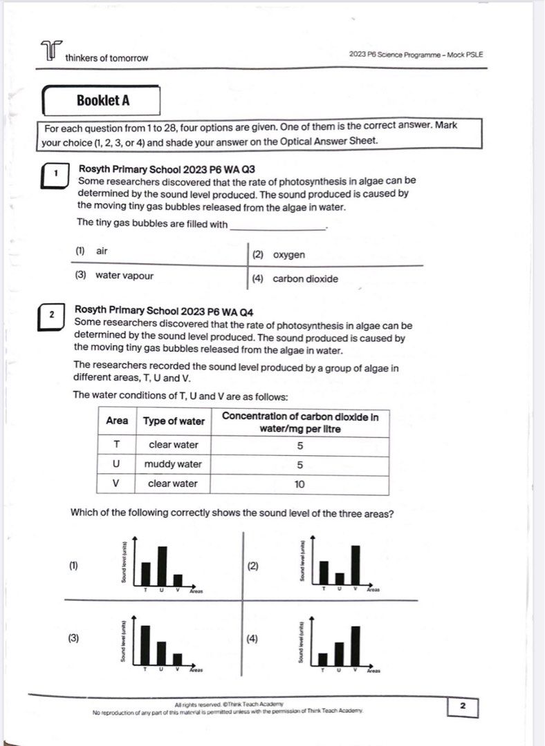 ThinkTeach PSLE Science Mock Exam 2023 (Sep) paper, Hobbies & Toys ...