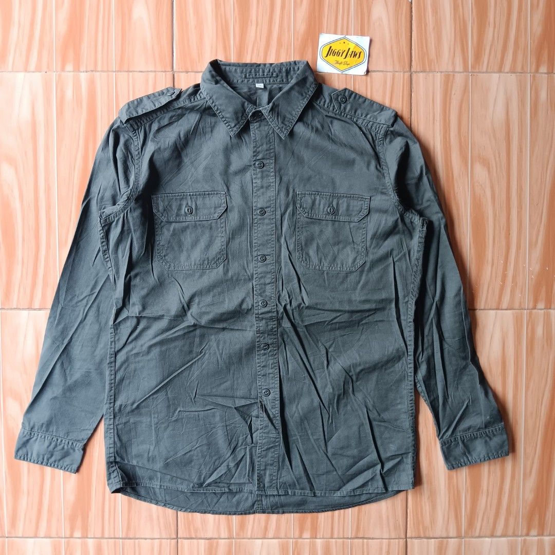 Topvalu Millitary Shirt, Fesyen Pria, Pakaian , Baju Luaran di Carousell