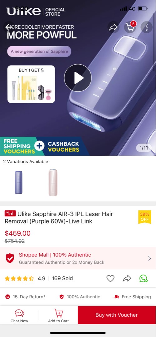 ULIKE SAPPHIRE AIR 3 IPL LASER HAIR REMOVAL, Beauty & Personal Care, Bath & Body, Hair Removal ...