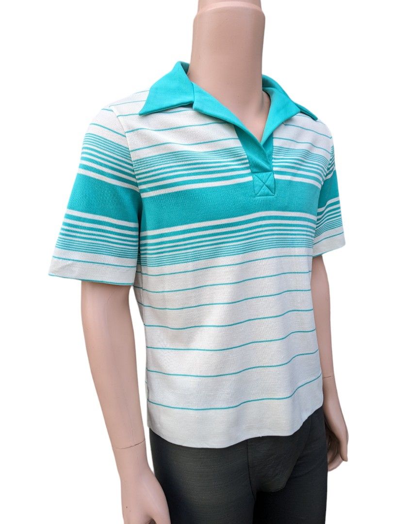 Vintage Colar Sharp Stripe Polo Shirts, Women's Fashion, Tops, Shirts ...
