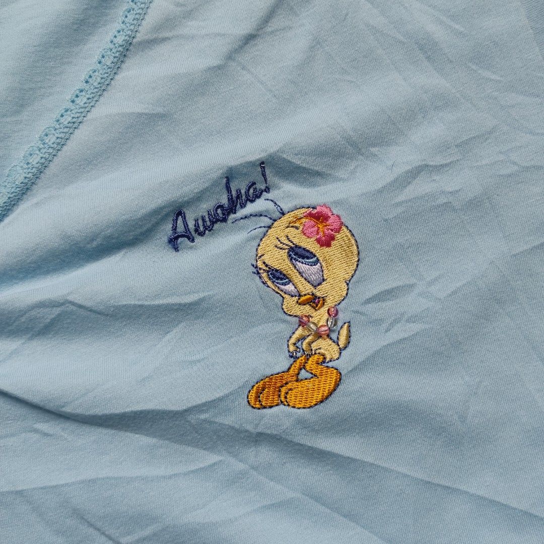 Vintage Looney tunes Tweety bird Baby Blue y2k women's shirt top boxy ...