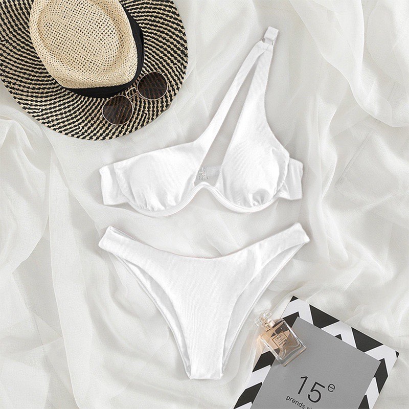 White Underwired Two Piece Bikini Swimsuit, Women's Fashion, Swimwear ...