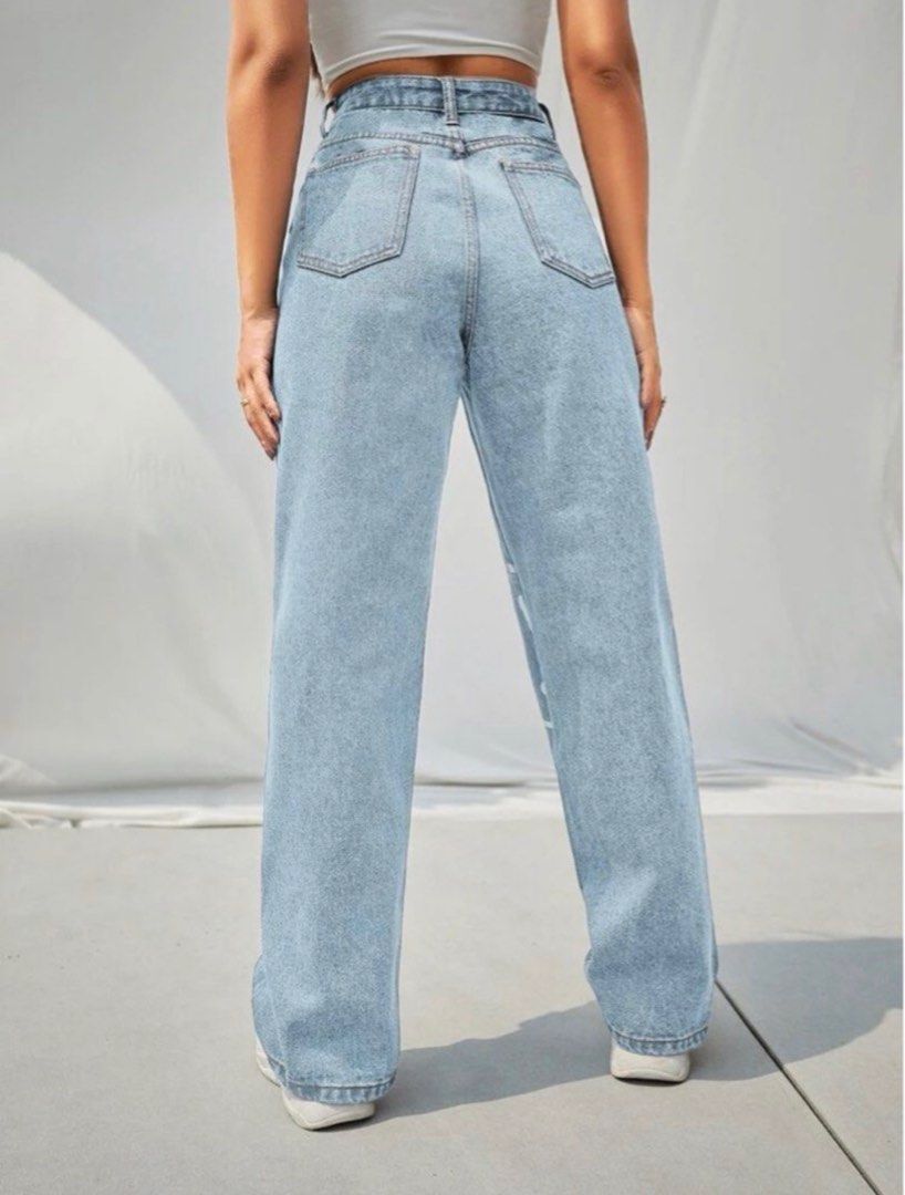 Wide Leg Jeans With Pattern, Women's Fashion, Bottoms, Jeans & Leggings ...