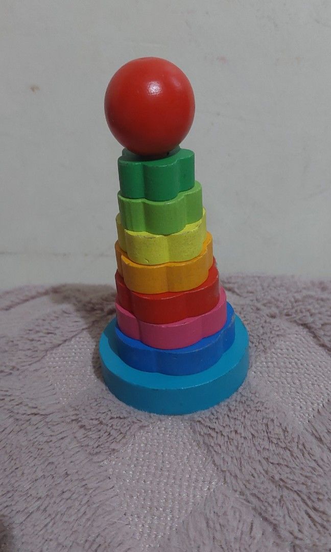 Wooden Educational Stocking Blocks Toys Rainbow Tower Building, Babies ...