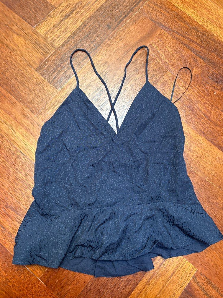 ZARA backless navy top, Fesyen Wanita, Pakaian Wanita, Atasan di Carousell