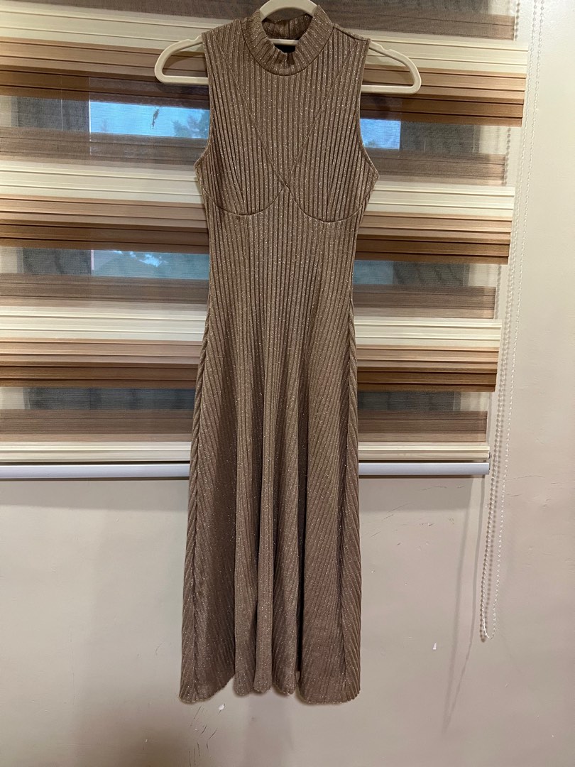 Zara Beige/Gold Knitted Dress, Women's Fashion, Dresses & Sets, Dresses ...