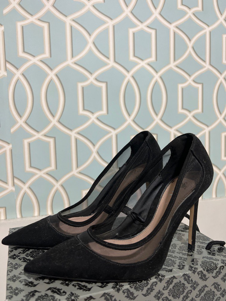 Zara Black Mesh Heels, Women's Fashion, Footwear, Heels on Carousell