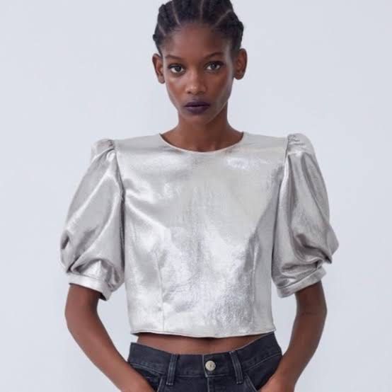 Zara Metallic Top, Women's Fashion, Tops, Blouses on Carousell