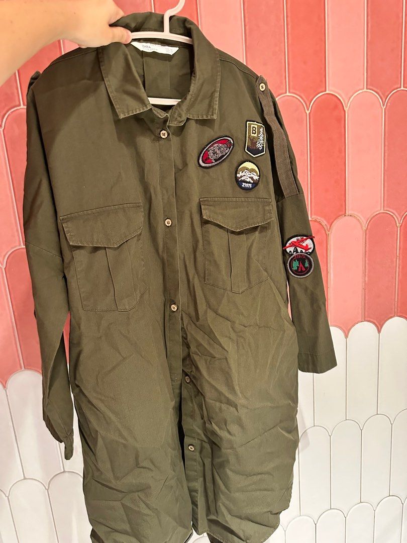Zara Oversized Military Long Jacket/Dress with Wooden Buttons, Women's ...