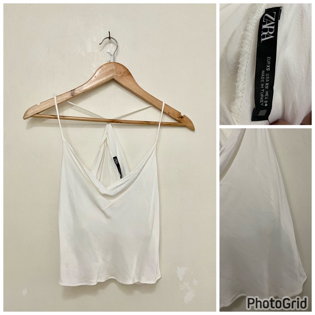 Zara white drape halter top, Women's Fashion, Tops, Sleeveless on Carousell