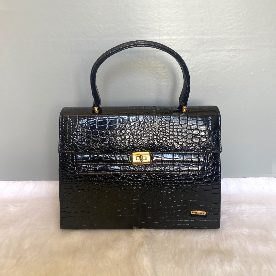 Bag House Croc Embossed PVC Top Handle Bag, Women's Fashion, Bags ...