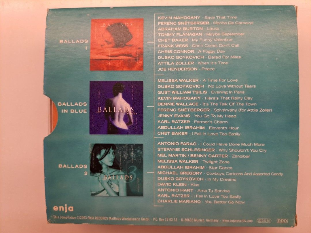 Ballads CD 1, 2 & 3. Enja Records, Germany. Audiophile recordings from ...