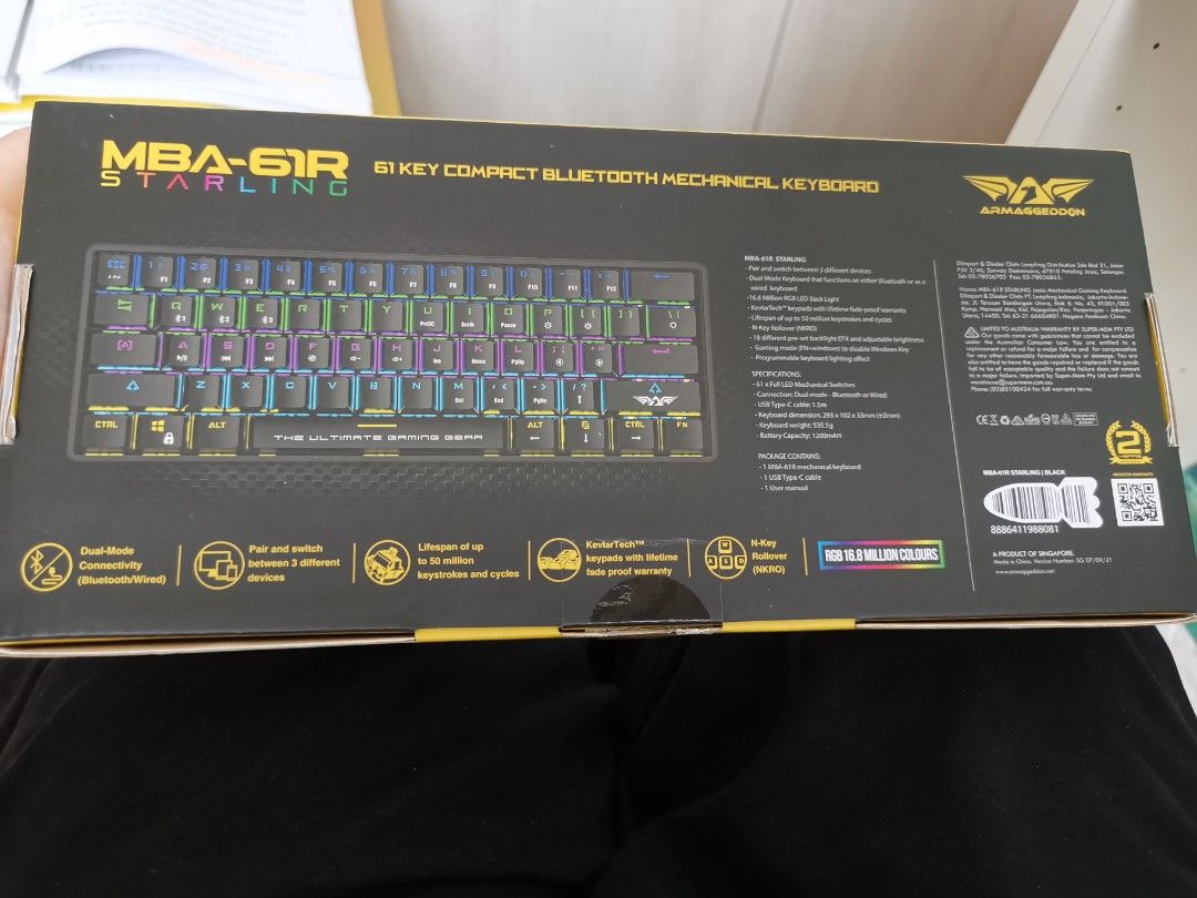 BNIB Armaggeddon MBA-61R Bluetooth Wireless RGB Mechanical Keyboard ...
