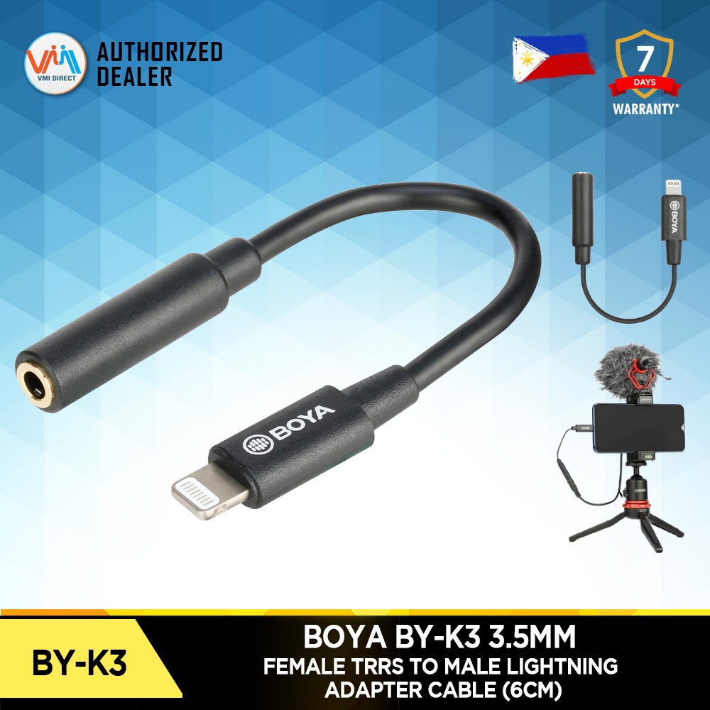 Boya BY-K3 3.5mm TRRS Female to Male Lightning Adapter Cable (2.4-Inch ...