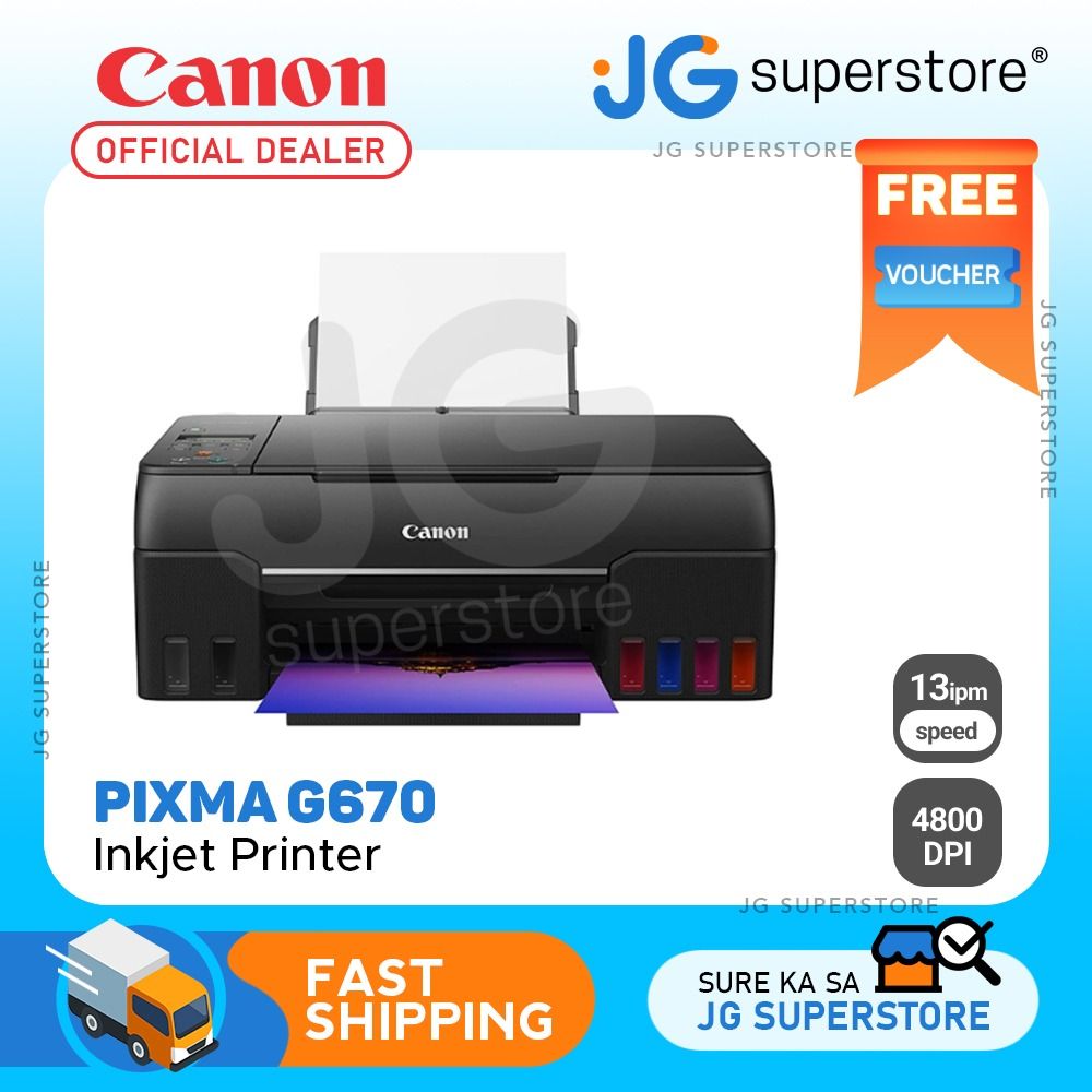 Canon PIXMA G670 Wireless Refillable All-In-One Inkjet Printer with 4800x1200DPI Printing ...