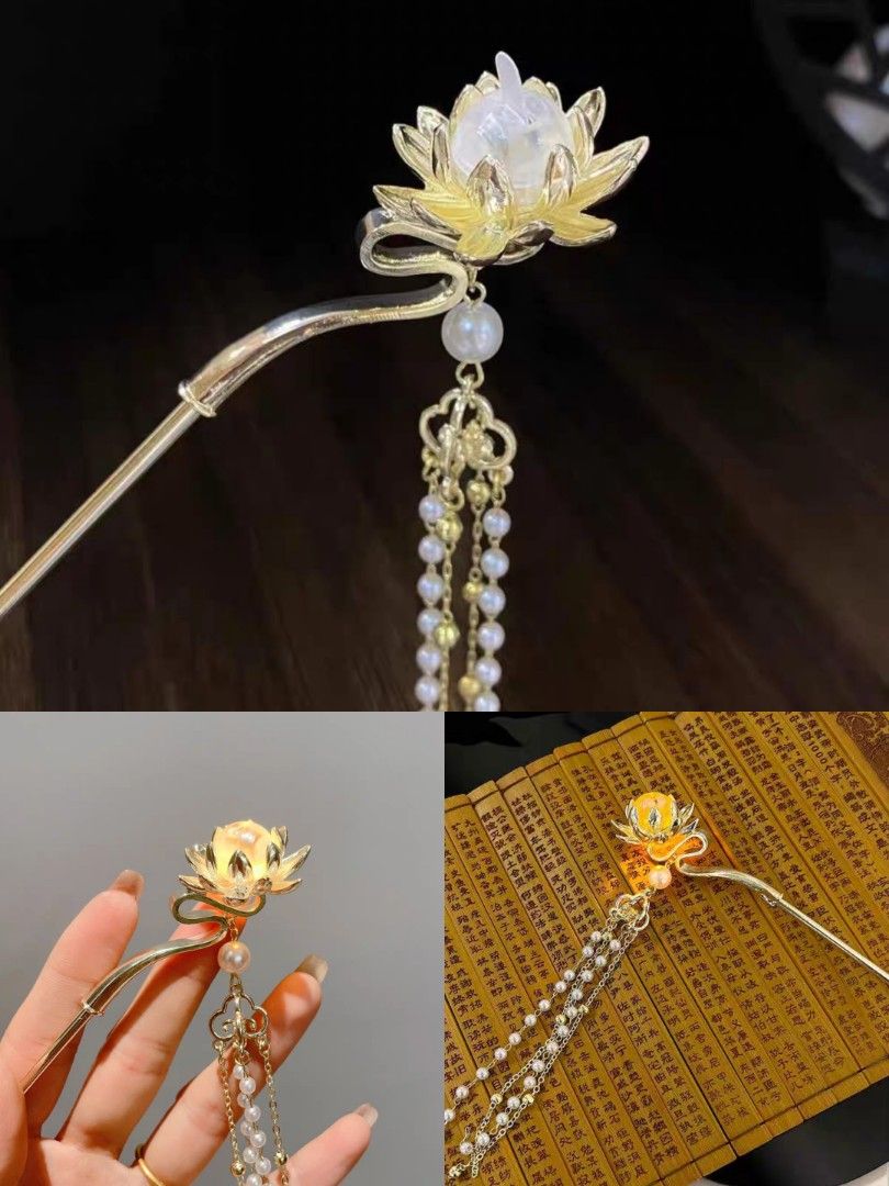 Chinese Traditional Gu Feng Palace Lantern Lotus Phoenix Light Up Hair ...