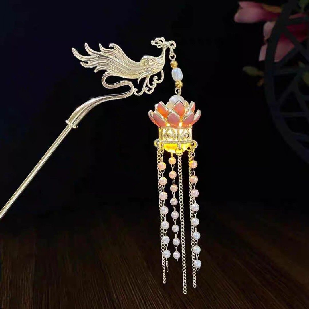 Chinese Traditional Gu Feng Palace Lantern Lotus Phoenix Light Up Hair ...