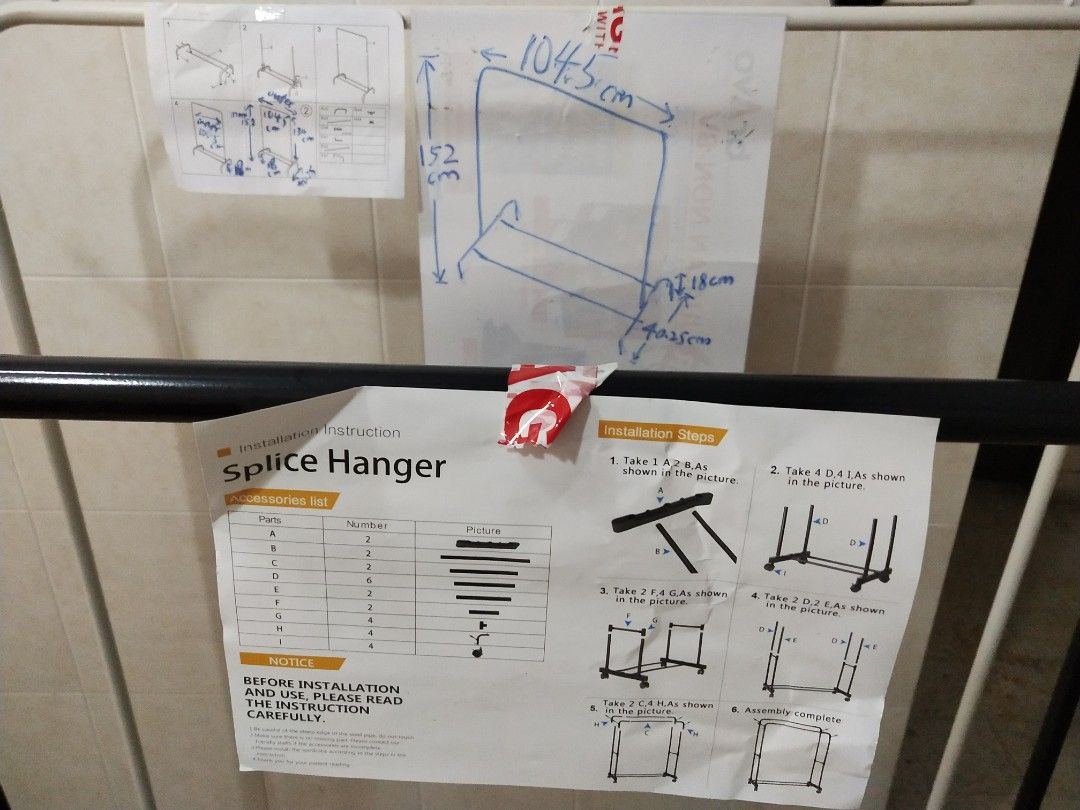 Cloth hanger railing Rack, Rak baju 1, 2 poles iron besi metal steel ...