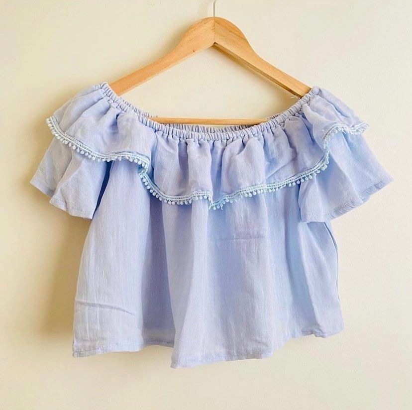 Cotton Ruffled Top, Women's Fashion, Tops, Blouses on Carousell